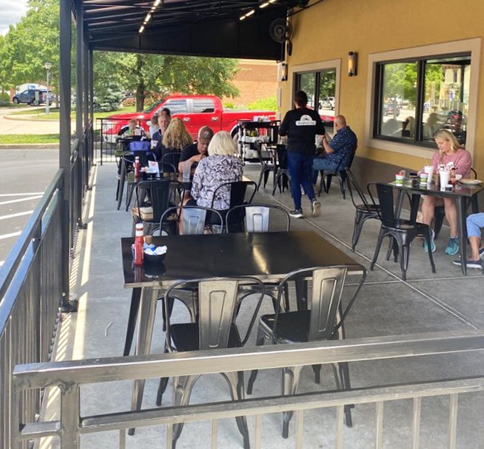 Patio dining that makes Monday through Friday feel like Saturday morning. Fresh air makes the pancakes taste even better.