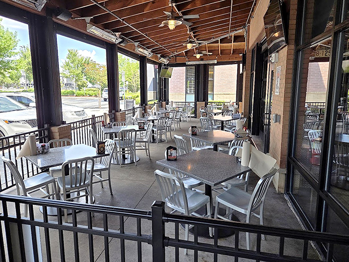 Outdoor seating that invites you to enjoy your burger with a side of fresh air. South Carolina weather and comfort food&mdash;a match made in heaven.