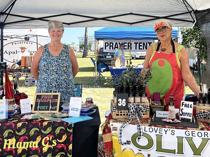 The Salt Air Farmers Market vendors share smiles as bright as their produce, offering homemade goods with that increasingly rare "made-it-myself" pride.