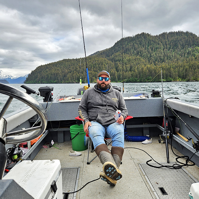 Just another day at the office, says the Alaskan fisherman, while the rest of us wonder how to submit our job applications immediately.