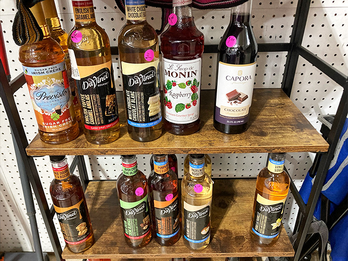 Flavored syrups standing at attention, ready to transform your coffee into a caf&eacute; experience at home.