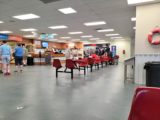 The food court oasis&mdash;where weary shoppers refuel for round two of treasure hunting. Those red chairs have witnessed many "look what I found" celebrations.
