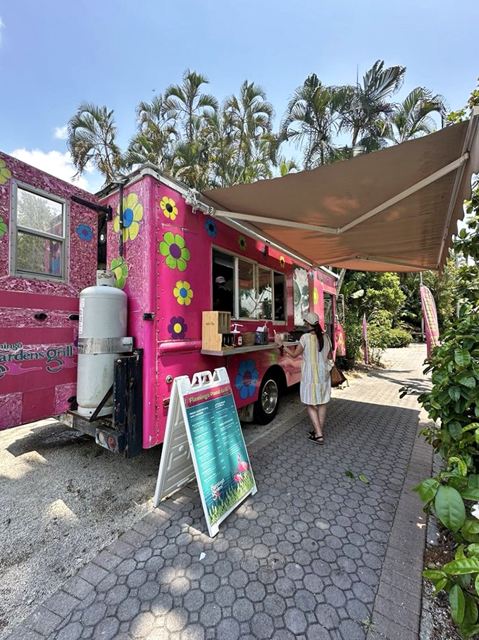 The garden's food truck brings vibrant colors and flavors to match the surroundings. Refueling station for hungry explorers before the next garden adventure.
