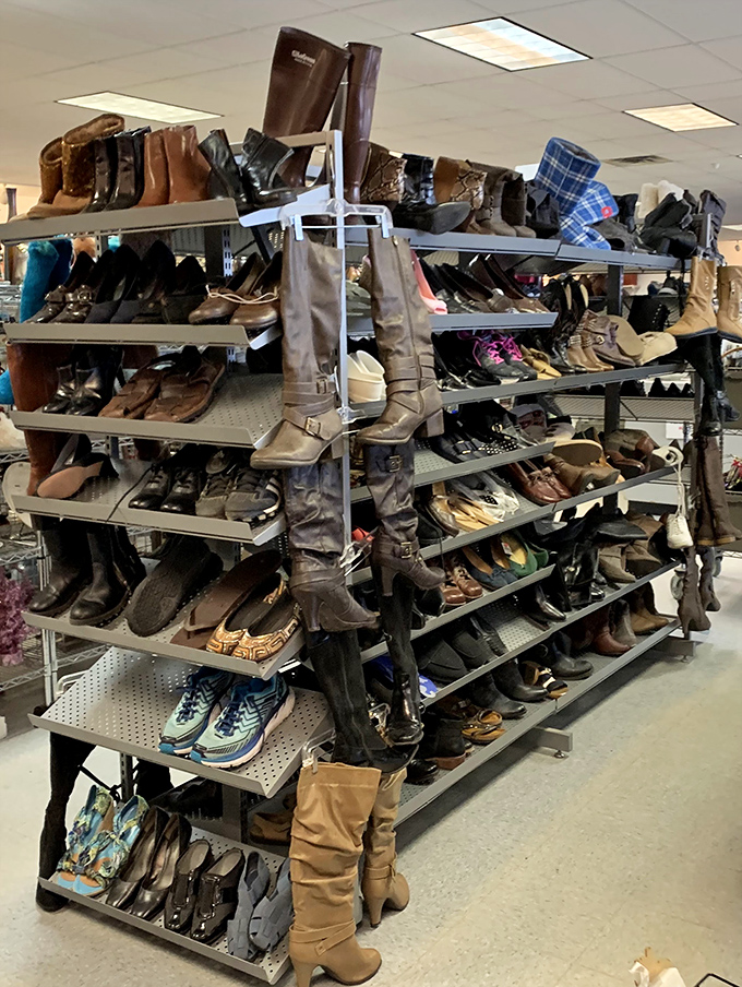 Boots and shoes organized by some miracle of retail management, making finding your size almost suspiciously easy.