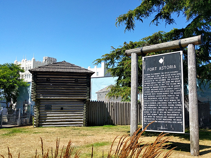 Fort Astoria's humble log cabin belies its significance as the first American settlement on the Pacific Coast, a modest birthplace for grand ambitions.