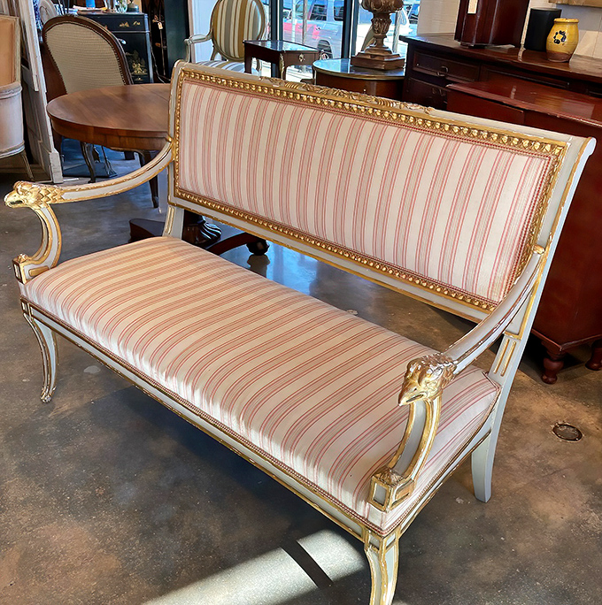 This Louis XVI-style settee isn't just somewhere to sit&mdash;it's where you perch while waiting for Marie Antoinette to bring the cake. 