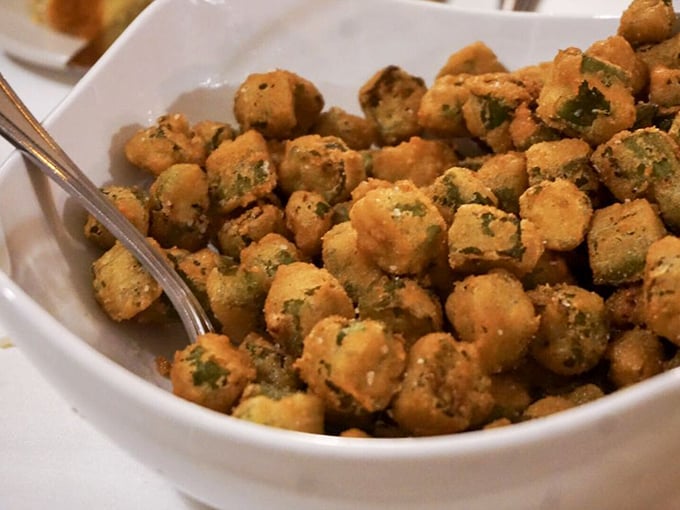 Fried okra done right &ndash; crispy green gems that convert even the staunchest vegetable skeptics immediately.