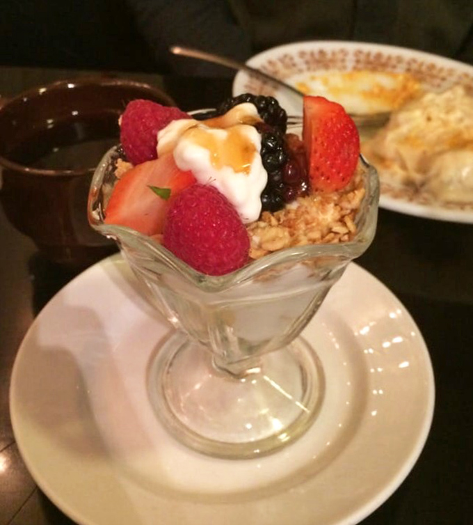 Fresh berries and granola prove that even in comfort food heaven, there's room for something that won't trigger a food coma.