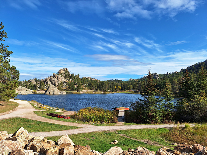 Sylvan Lake's impossible blue waters surrounded by granite formations create scenery so perfect it almost looks Photoshopped, but gloriously isn't at all. 