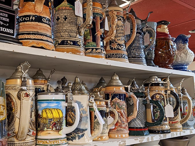 German beer steins standing at attention, ready to transport your next Oktoberfest celebration from ordinary to "how did you find these?!" territory.