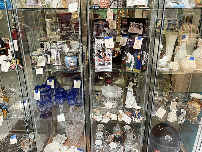 Behind glass, delicate treasures wait patiently&mdash;each crystal goblet and porcelain figurine holding secrets of dinner parties past.