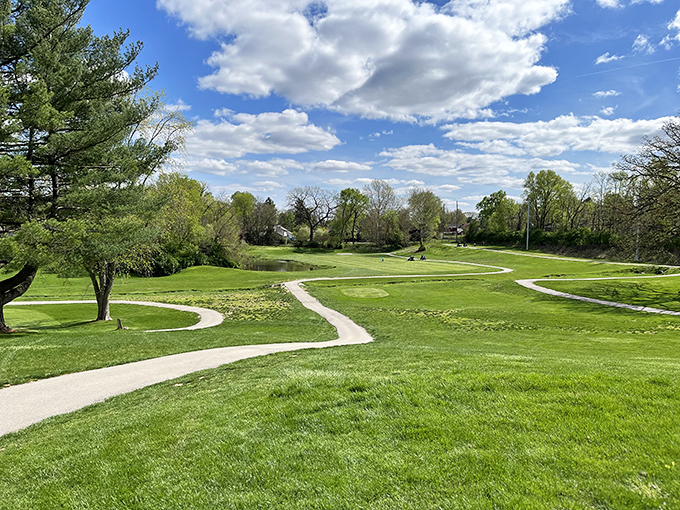 The golf course's undulating greens and winding paths offer both recreation and the perfect excuse to escape household chores for "important meetings."