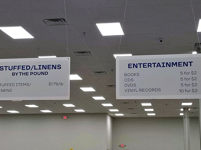 The pricing system explained in black and white&mdash;where else can you get 10 vinyl records for $2 or books at 40 cents apiece?