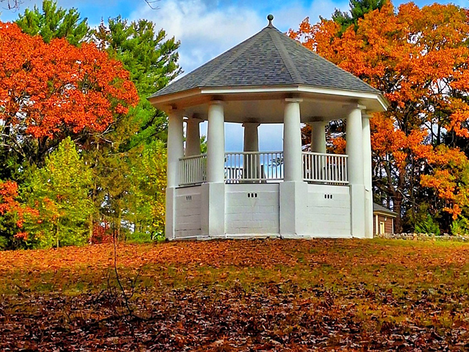 Herman Meyers Memorial Park's gazebo stands like a wedding cake amid autumn's confetti, a quiet spot for contemplation and community.