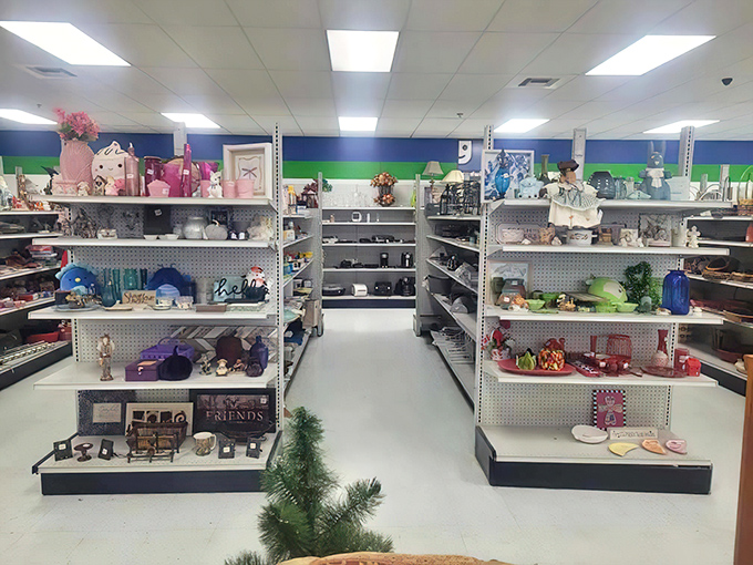 Home d&eacute;cor organized by color creates a thrifter's dream palette. One person's "no longer sparks joy" becomes another's perfect accent piece.