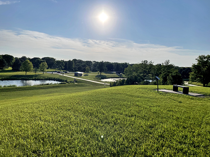 Independence Park stretches across perfectly maintained grounds where picnics happen and nobody complains about parking availability.