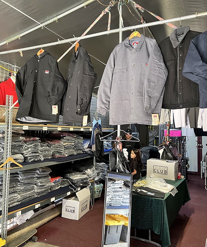 Work jackets hanging ready for Nevada's surprisingly chilly winter months when desert temperatures suddenly remember what cold means.