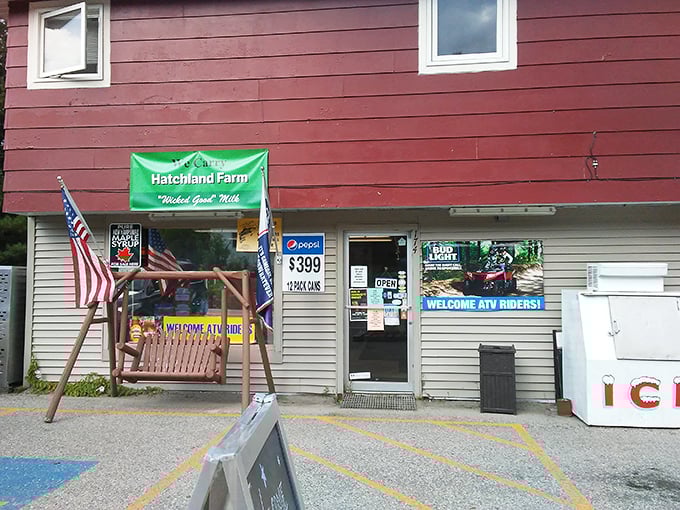 Hatchland Farm's rustic storefront welcomes ATV riders seeking sustenance after hours exploring trails that crisscross the North Country.