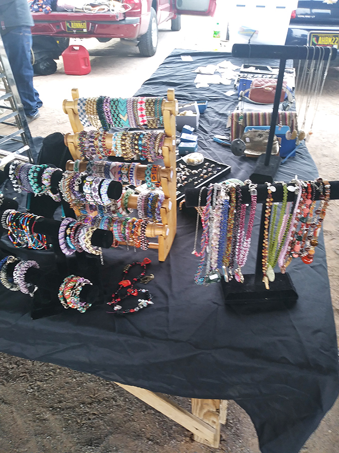 Handcrafted beaded jewelry displays showcase the vibrant colors and patterns that reflect the Southwest's multicultural artistic heritage.