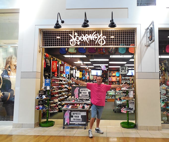 The Journeys store employee's enthusiasm perfectly captures the "I found it all and I regret nothing!" shopping high that Sawgrass Mills delivers.
