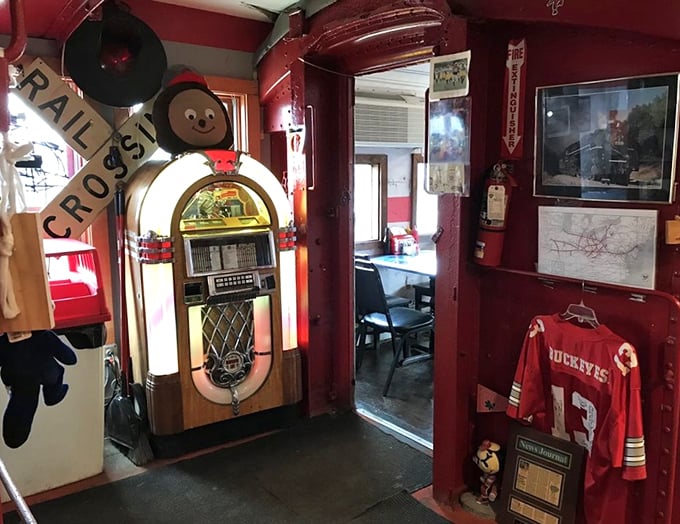 The vintage jukebox stands guard between dining areas, promising nostalgic tunes to accompany your meal. Music for your ears while there's magic for your taste buds.