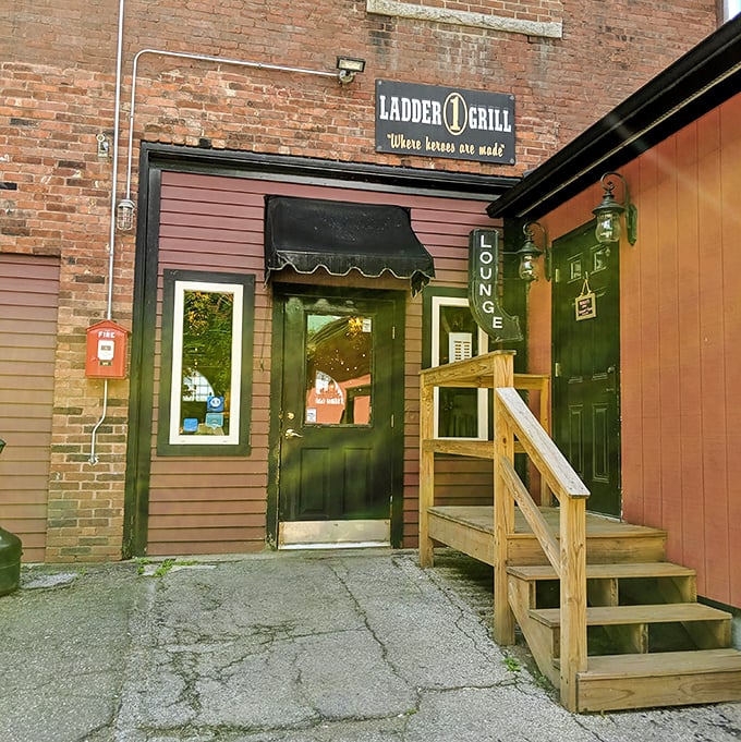 Ladder 1 Grill's unassuming entrance is classic Vermont&mdash;no need for fancy facades when what matters is the warmth waiting inside.
