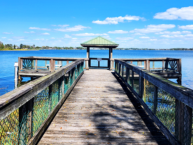 This wooden pier stretches into Lake Hartridge like an invitation to slow down. Nature's therapy session costs nothing but delivers priceless tranquility.
