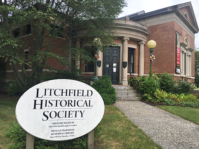 The Litchfield Historical Society: guardian of local lore and proof that brick buildings with columns never go out of style.