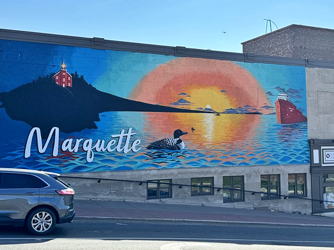 Marquette's murals capture the soul of the city—part lighthouse keeper, part ore boat captain, and part loon just doing its thing.