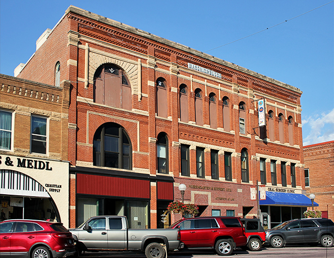 The Masonic Block's ornate facade proves that even secret societies appreciated good brickwork and fancy windows.