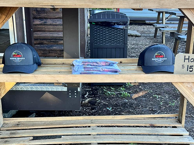 Farm-branded merchandise waits for strawberry enthusiasts who want to take home more than just berries – because the best souvenirs taste great AND look good.