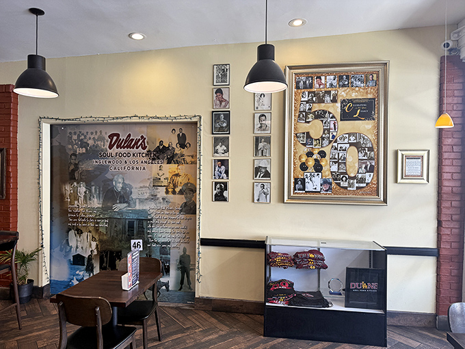 Wall displays honor the restaurant's rich history and community connections&mdash;a visual reminder that you're not just eating food, but partaking in tradition.