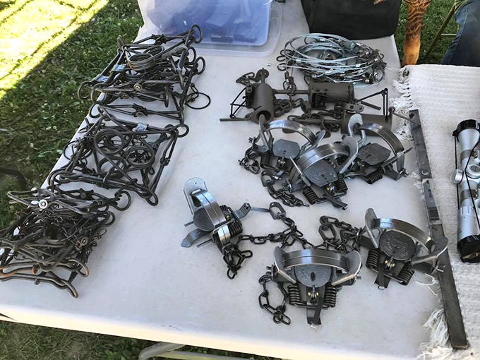 Metal contraptions that look like medieval torture devices but are actually just vintage farm implements. Probably.