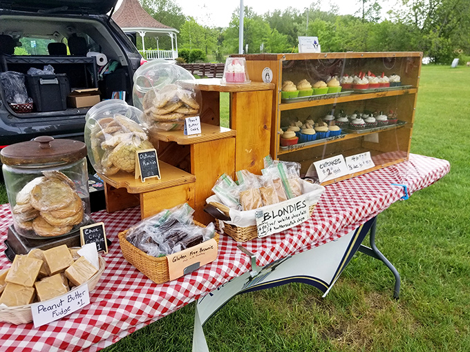 Homemade treats laid out like edible treasures at Newport's Farmers Market. Those cookies aren't just baked&mdash;they're crafted with grandmotherly precision.