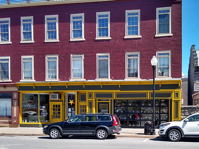 Old Soul Design Shop's vibrant yellow storefront brightens downtown Plattsburgh, promising treasures inside that match its cheerful exterior.