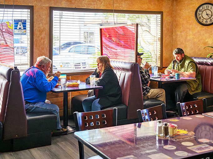 Local diners enjoy hearty meals in comfortable booths, where regulars are greeted by name and nobody's checking their watch for the next seating.