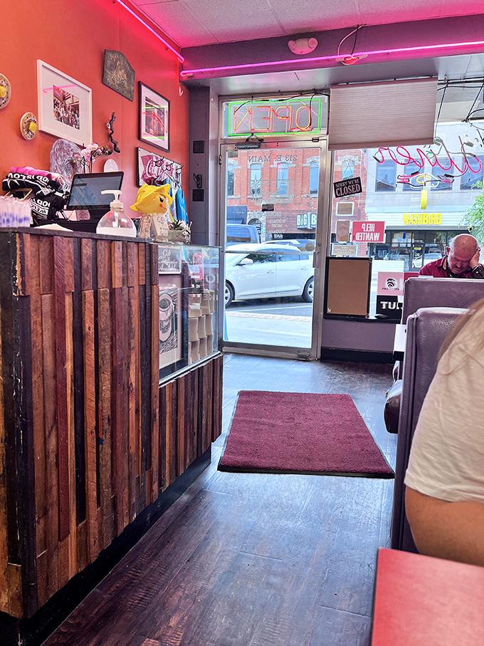 That neon "OPEN" sign in the window isn't just an invitation—it's a beacon of hope for the hungry souls of Norman.