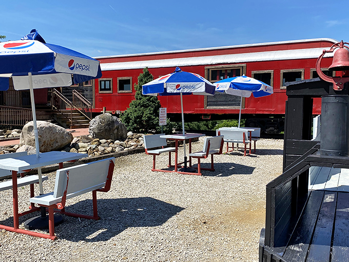 The outdoor seating area offers a breath of fresh air with your meal&mdash;perfect for those days when even the inside of a train car feels too confining.