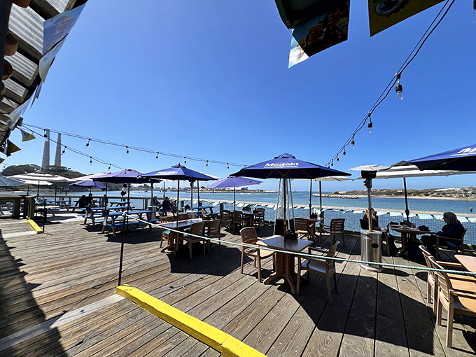 The deck where time slows down. Wood-planked perfection offering harbor views, sea breezes, and the soundtrack of distant sea lions.