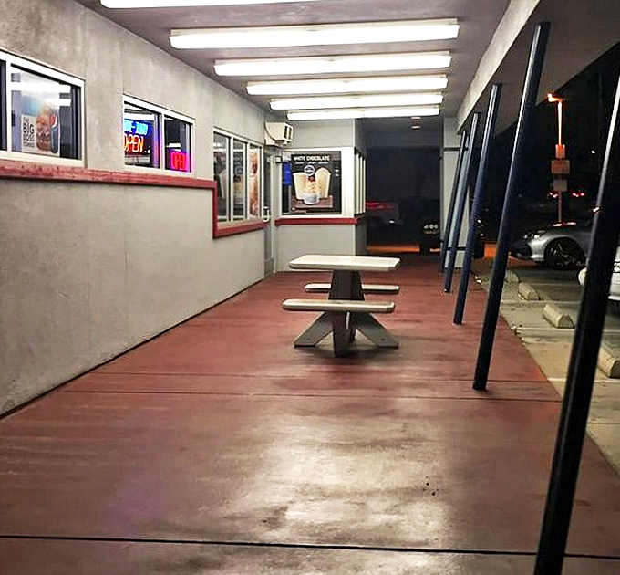 The outdoor covered seating area offers fresh air dining where you can enjoy your meal while watching small-town life pass by.