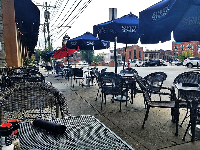 The outdoor seating area offers a front-row view of historic Covington while you savor your meal under Kentucky's big sky.