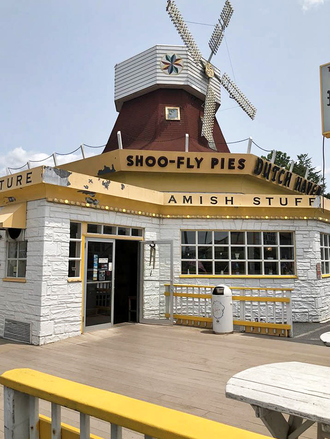 The entrance beckons with promises of "SHOO-FLY PIES" and "AMISH STUFF"&mdash;a straightforward sales pitch that's refreshingly honest about its treasures.