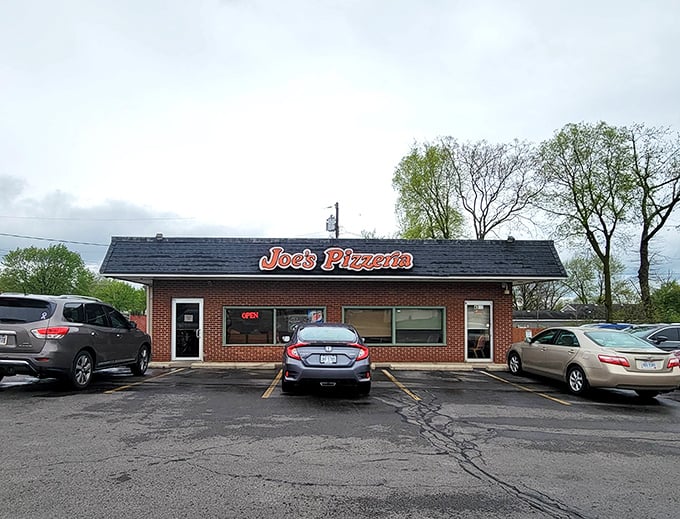 Even on cloudy days, Joe's Pizzeria stands ready to brighten your outlook. The "OPEN" sign might be the most beautiful word in the English language.