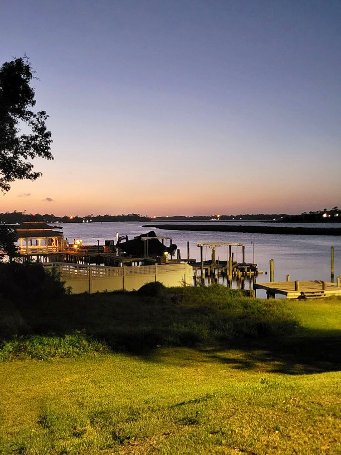 As twilight settles over the water, Aunt Jenny's glows like a lighthouse for the seafood-starved soul.