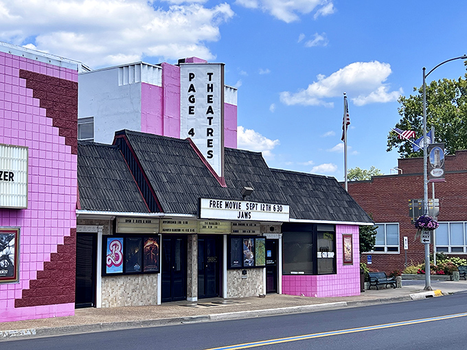 The Page Theater's vibrant fa&ccedil;ade stands as a colorful reminder that small towns still celebrate the magic of movies on the big screen.