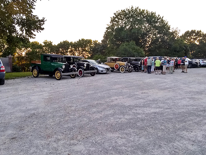 Even the parking lot tells a story&mdash;vintage cars and modern vehicles sharing space, just like the generations inside sharing meals.