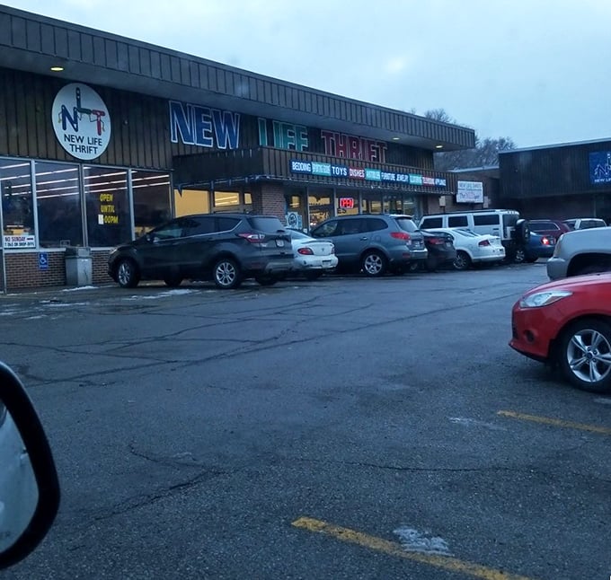 Even the parking lot fills up at New Life Thrift—the universal sign that treasure awaits inside for those patient enough to hunt.