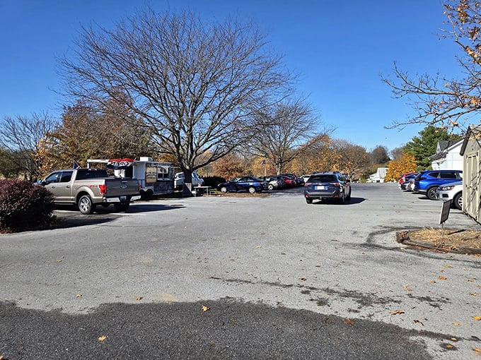 Even the parking lot tells a story&mdash;cars gathered like modern pilgrims visiting this cathedral of collectibles on a perfect Maryland autumn day.