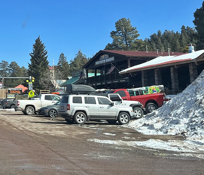 Even in snow, the parking lot fills with pilgrims making the barbecue hajj to this mountaintop mecca of meat.