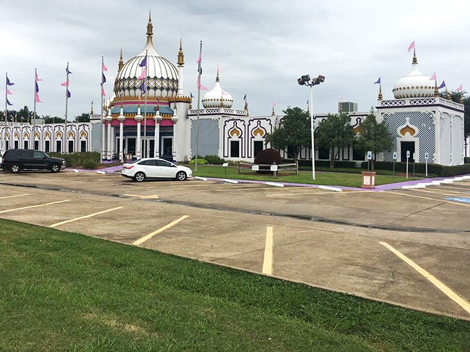 Even the parking lot maintains the exotic palace theme. Your car might feel underdressed parked next to this ornate architectural wonder.